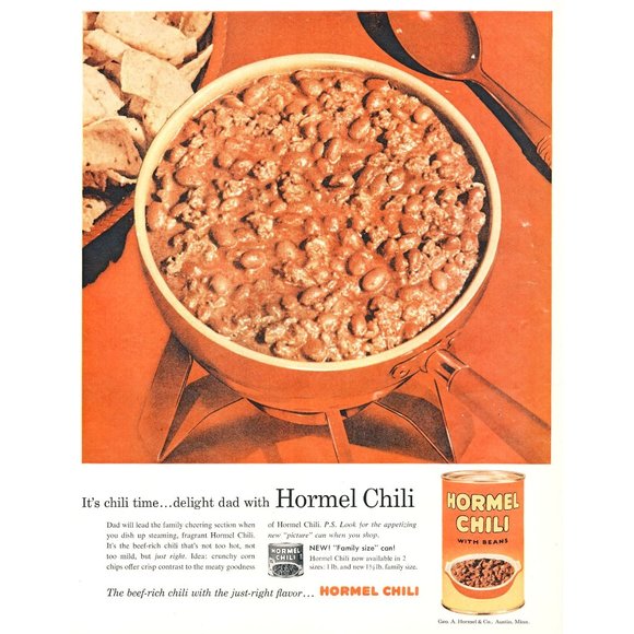 Hormel | Art | 957 Hormel Chile Vintage Print Ad Red Bowl Fritos ...